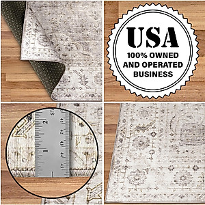 ReaLife Machine Washable Area Rug - Living Room Bedroom Bathroom Kitchen Entryway Office - Non Slip Low Pile Stain Resistant Premium - Boho Farmhouse Vintage - Joy - Beige Ivory 5' x 7'