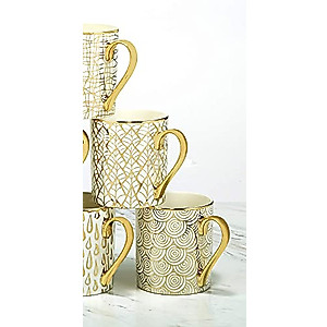 Certified International Mosaic 14 oz. Gold Plated Mugs, Set of 6, 6 Count (Pack of 1), RED