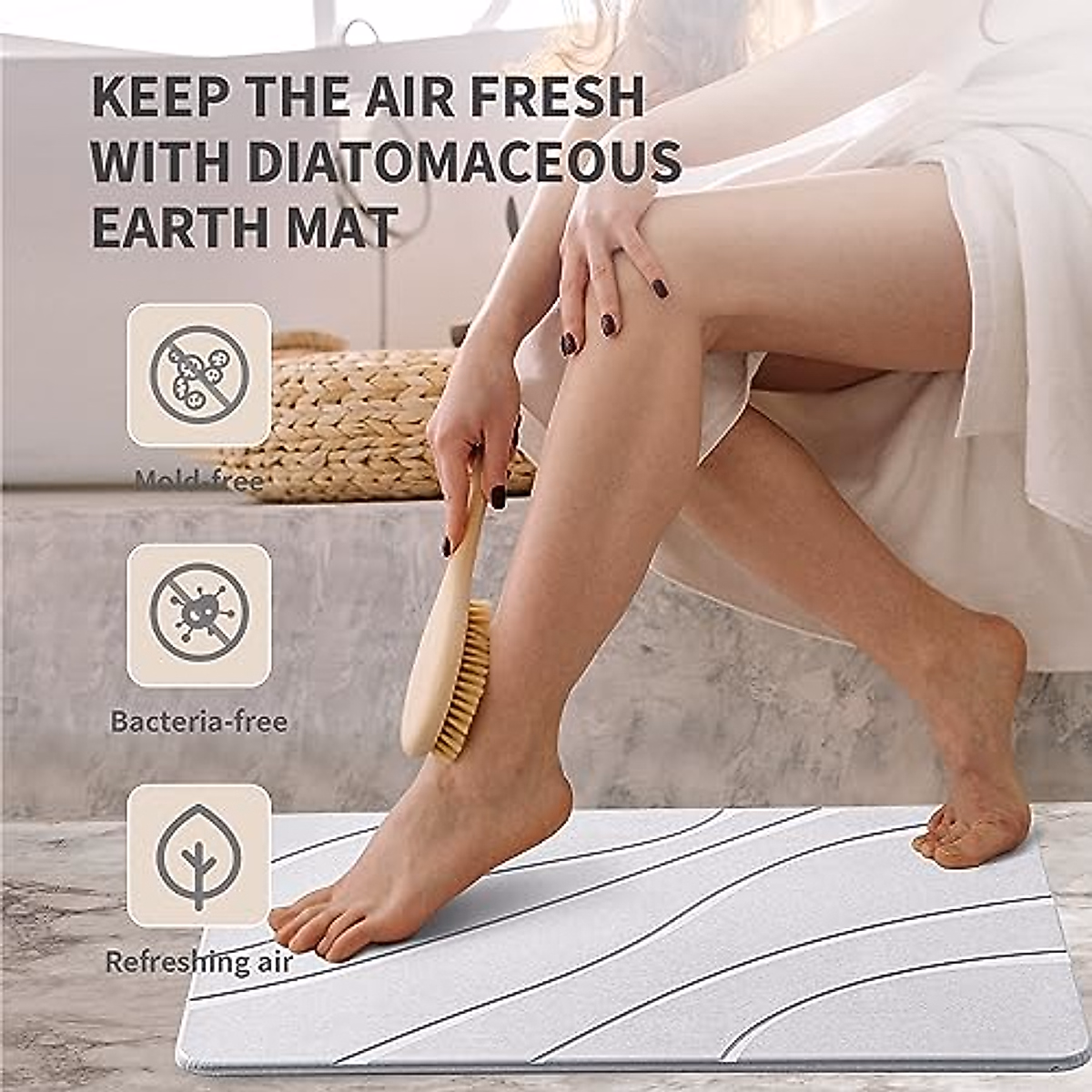 Stone Bath Mat for Bathroom Absorbent Diatomaceous Earth Bath Mat Large Non-slip Quick Drying Stone Shower Mat Easy to Clean Fast Self Drying Stone Slab Natural Crushed Stone and Algae Bath Mat