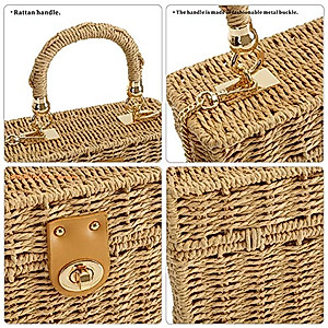 So'each Women's Handbag Wicker Square Crossbody Rattan Bag Boho Crossbody Bag Beige