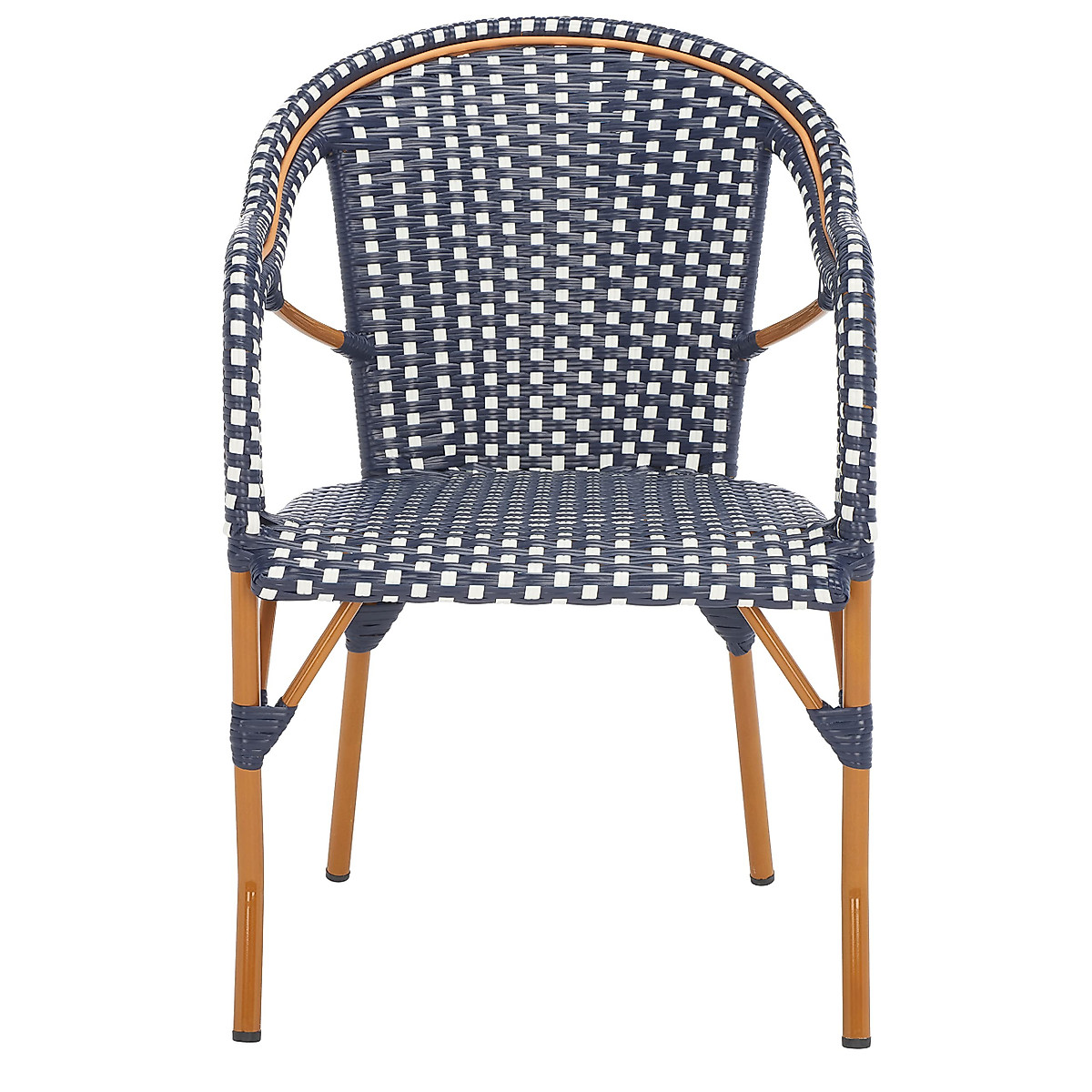 SAFAVIEH Outdoor Collection California Navy/White 18-inch Bistro Arm Chair Set of 2 (Fully Assembled)