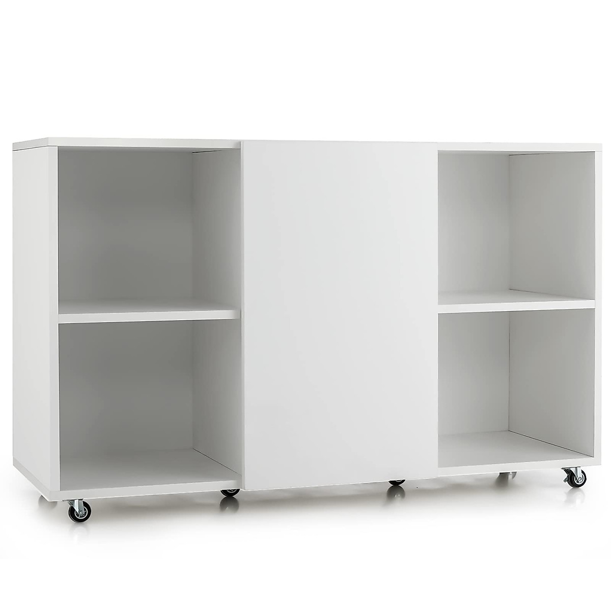 IFANNY Lateral File Cabinet, Wood Storage Cabinet with Doors and Shelves, Kitchen Buffet Sideboard with 6 Universal Wheels, Modern Printer Stand, Mobile Filing Cabinets for Home Office (White)