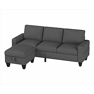 Woyomeub Sectional Sofa Couches for Living Room: Convertible L Shaped Couch with Storage Ottoman - Grey Small 3 Seater Sofas Furniture Set for Small Space