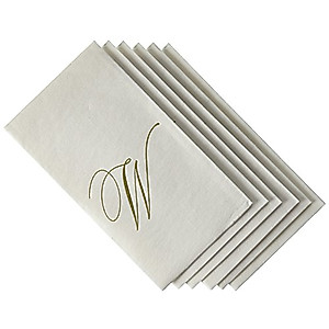 Caspari White Pearl Paper Linen Guest Towels, Monogram Initial W, Pack of 24