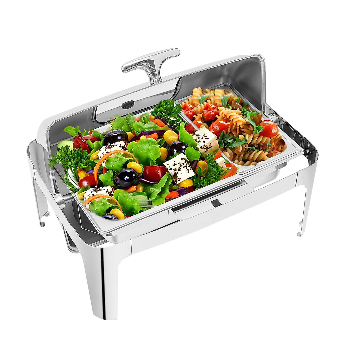 Roll-top Chafing Dish Buffet Warmer Commercial 3-Pot Catering Warmer Set Sliver Food Warmer with Stainless Steel Rolling Lid Chafer Chafers for Weddings, Buffets or Other Banquets