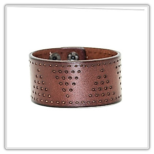 Mgutillart Punk Vintage Alloy Buckle Wristband Hollow Out Wide Leather Cuff Bracelet(Brown)