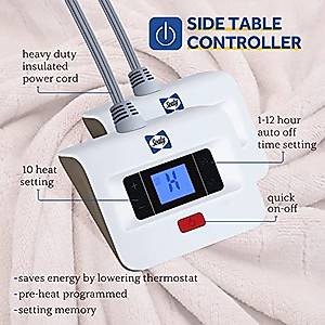 SEALY Electric Blanket Queen Size, Flannel Heated Blanket with 10 Heating Levels & 1-12 Hours Auto Shut Off, Fast Heating Warm Blanket, Machine Washable, Beige, 84 x 90 Inch