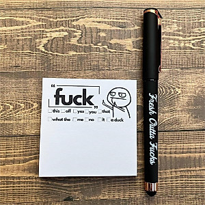 Fresh Outta Fucks Pad and Pen, Snarky Novelty Fresh Outta Fucks Pen Set, Funny Desk Accessory Gifts for Friends Colleagues Boss (Red)