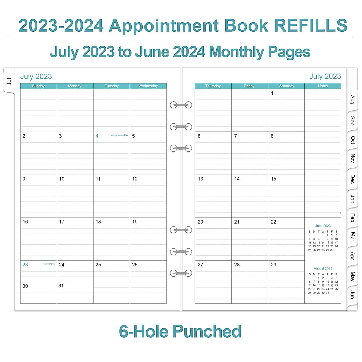 2024 Planner Refills - 7-Hole Punched Appointment Book Refills from Now-June 2024, Refill Planner with Monthly Tabs, 5-1/2" x 8-1/2", Desk/Size 4, Leaf