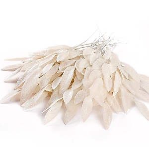 Sggvecsy 40 Pieces Artificial Glitter Leaf White Glittered Spray Picks 13’’ Fake Floral Leaf Branches Xmas Decoration for Christmas Tree DIY Wreath Crafts Gift Home Garden Decoration(White,40 Pieces)