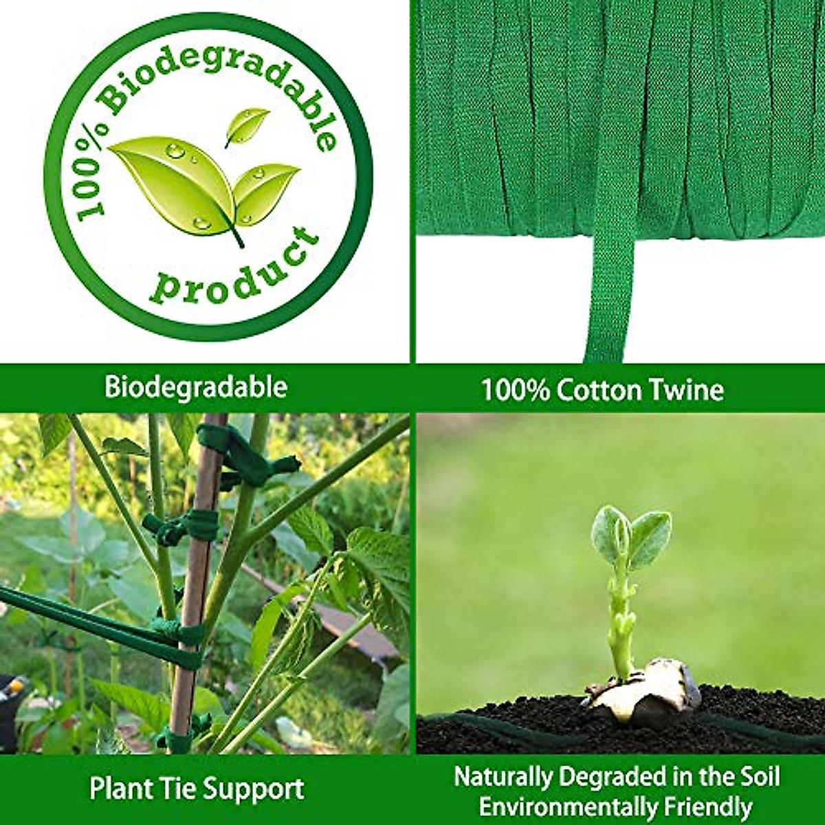 Garden Tree Tie, 164 Feet 8mm Soft Durable Green Plant Twine Stretchy Tree Supports Biodegradable for Tomato Plants, Climbing Roses and Vines Organizing