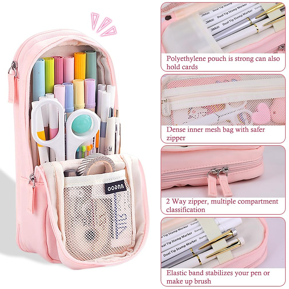 iSuperb Standing Pencil Case 2 Compartments Pencil Pouch Magnetic Mobile Phone Holder Bracket Pen Bag Large Capacity Phone Pouch College Stationery Organizer Storage for Kids Boys Girls