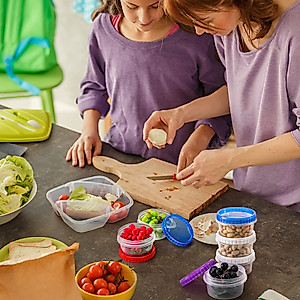 Okllen 40 Pack Small Storage Container Boxes, 10 OZ Food Container Jar with Airtight Screw Lid, Reusable Wide Mouth Slime Cup for Snack, Soup, Fruit, BAP Free, Sturdy Plastic