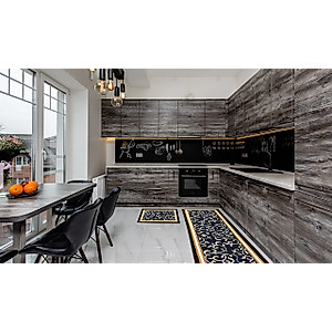 Gloria Non Slip Rubber Back Kitchen Rug Kitchen Runner Kitchen Mat Carpet for Kitchen Anti Slip Stair Treads (Navy Blue, Kitchen Set (20"x59" and 20"x30"))