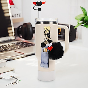 Stanley Cup Accessories Set, 1 Pcs Lipstick Holder, 1 Pcs Silicone Stanley Cup Boot, 2 Pcs Silicone Straw Cover, 2 Pcs Stanley Charms for Stanley Cup 40oz & 30oz Tumbler. (Lilac)