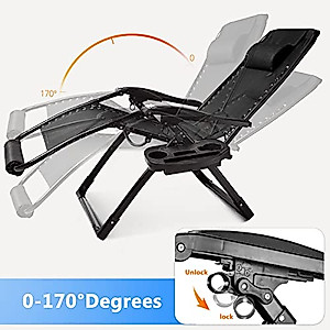Ezcheer Padded Zero Gravity Chair Oversized with Foot Rest Cushion, Support 400 lbs Patio Beach Lounge Chair, Camping Lawn Outdoor Recliner with Cup Holder