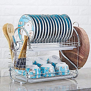 STRAW Drain Rack - Tableware Drying Rack, Kitchen Double Drain Rack, Shelf Storage Rack, Stainless Steel Display Rack, Tableware Rack