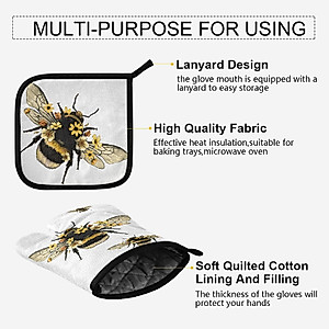 Aflyko Bee Daisy Flower Oven Mitt Pot Holder Gift Set Heat Resistant Cooking Glove Kitchen Potholder for BBQ Baking