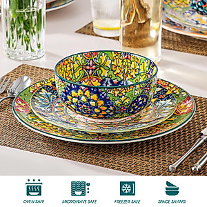 vancasso Cereal Bowls Set of 6, Bohemian Ceramic Soup Bowls, 28 oz Colorful Bowls Set for Kitchen, Dishwasher & Microwave Safe for Salad, Pasta, Rice, Oatmeal, Fruit