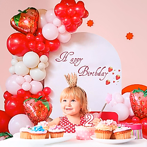 120pcs Strawberry Balloon Arch Garland Kit, Red and Pink Balloons with 27inch Strawberry Foil Balloons for Sweet One Berry First Birthday Baby Shower Strawberry Party Decorations