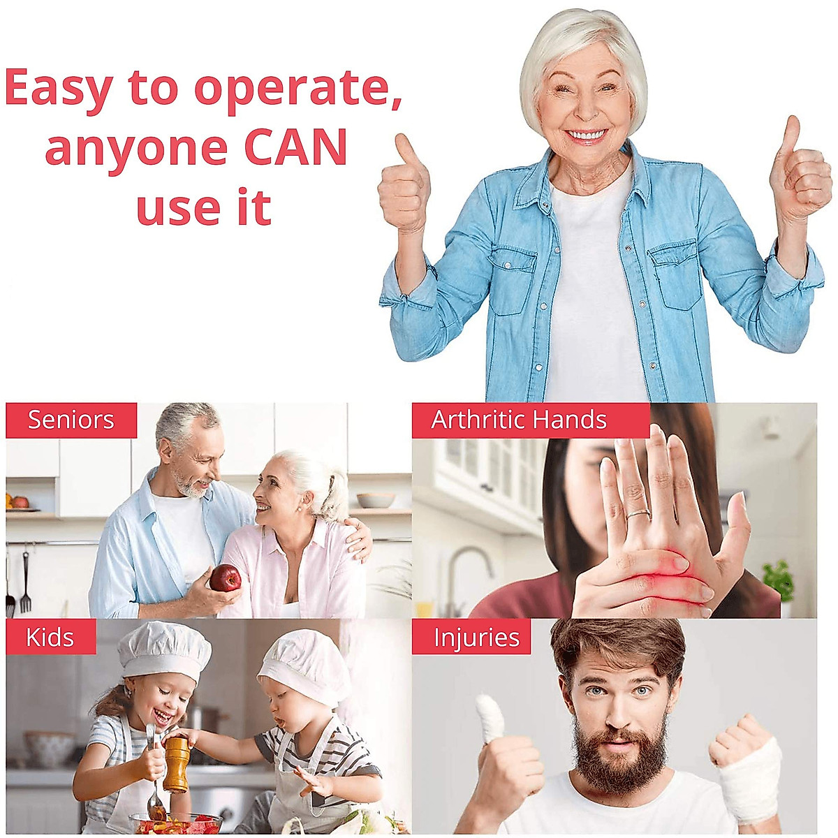 Kitchen Mama Electric Can Opener: Open Your Cans with A Simple Push of Button - Smooth Edge, Food-Safe and Battery Operated Handheld Can Opener(Red)