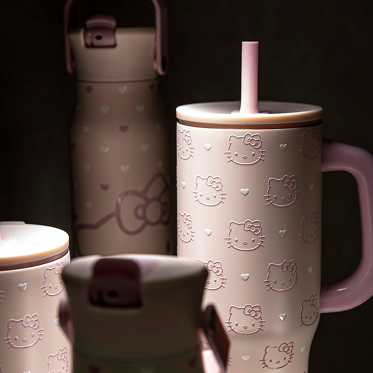 Zak Designs Sanrio Sutton Travel Tumbler for On the Go or At Home, 40oz Stainless Steel with Vacuum Insulation, Silicone Straw, Carry Handle, and 3D Artwork for Cold Drinks (Hello Kitty)