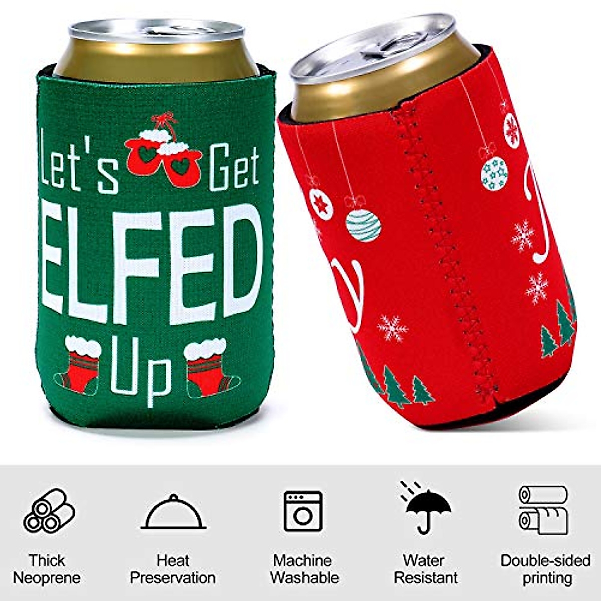 12 Pcs Christmas Can Cooler Sleeves 6 Styles Christmas Theme Tree Snowman Hat Reindeer Funny Neoprene Holiday Can Cover Holders for Soda Bottle Drink Xmas Party Supplies Favors (Cute, 5.1 x 3.9 Inch)