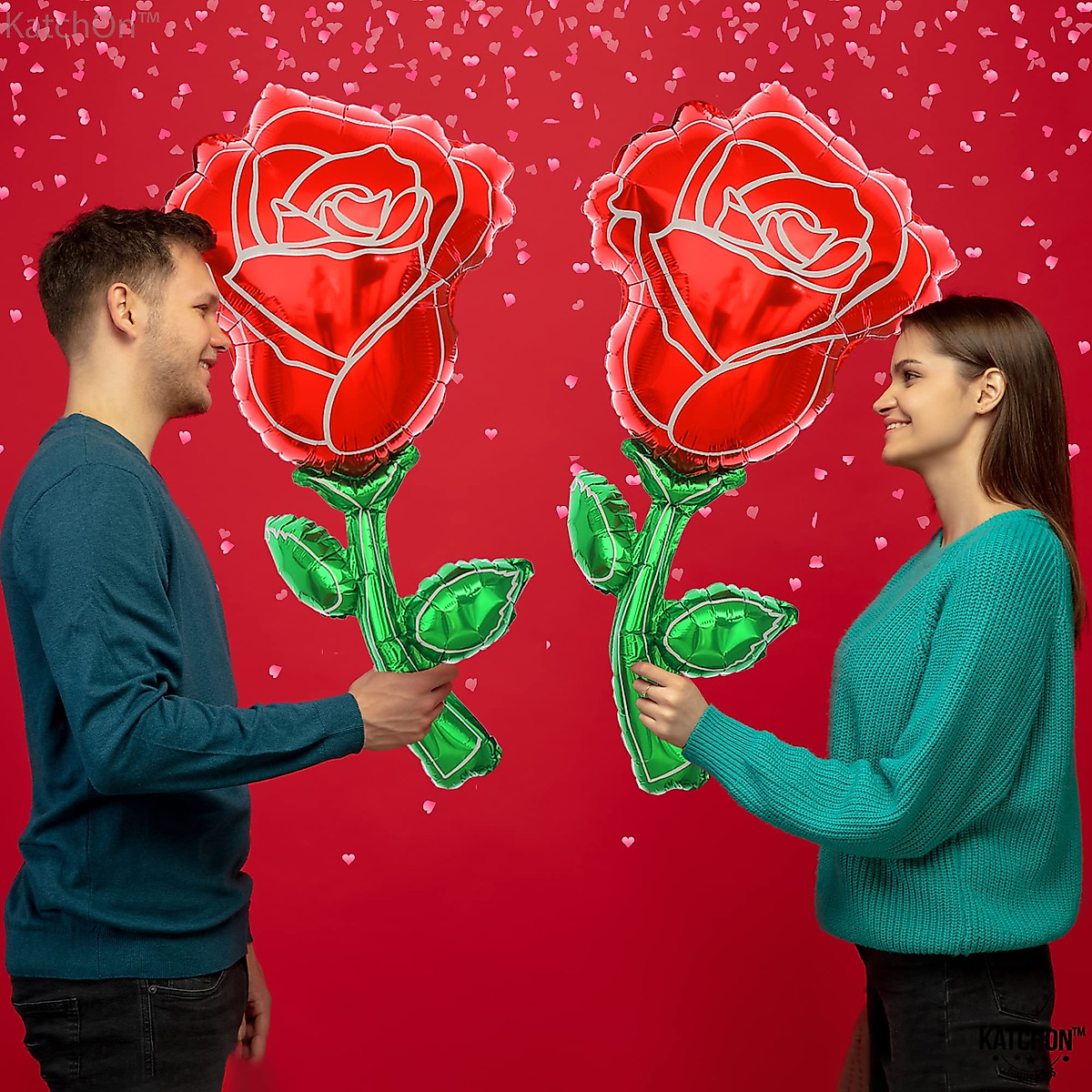 Katchon, Giant Rose Balloons 37 Inch - Pack of 6 | Rose Foil Balloons, Flower Shaped Balloons | Rose Shaped Balloons, Romantic Decorations Special Night | Happy Birthday Balloons Red Rose Balloons