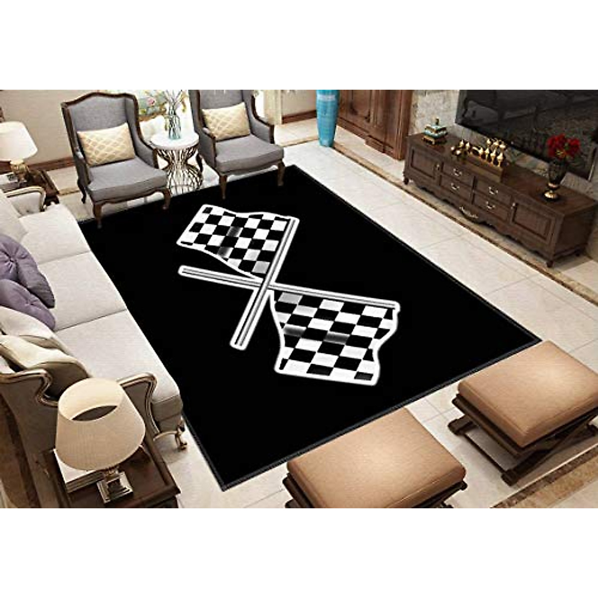 RACE, CAR, Checkered Flag, Crossed, Motorsport, WIN, WINNER, Chequered Area Rugs Non-Slip Floor Mat Doormats Home Runner Rug Carpet for Bedroom Indoor Outdoor Kids Play Mat Nursery Throw Rugs Yoga Mat