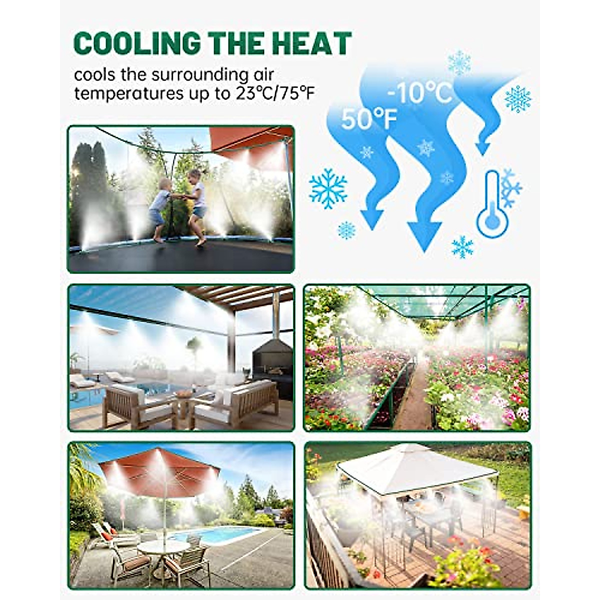 Misters for Outside Patio - 59FT(18M) Mister System, 20 Brass Nozzles Misting System, Patio Mister, Misting Cooling System for Patio, Garden, Greenhouse, Deck, Trampoline for waterpark