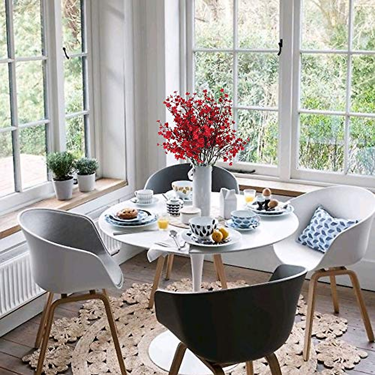 AILANDA 6 Bundles Babys Breath Artificial Flowers Red Real Touch Faux Gypsophila Bouquet Fake Silk Plants Decor for Home Wedding Bouquets Floral Arrangement Party Table Decoration