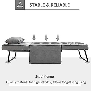 HOMCOM 4-in-1 Design Convertible Sofa Tea Table Lounge Chair Single Bed with 5-Level Adjustable Backrest, Footstool and Metal Frame for Living Room Bedroom, Grey