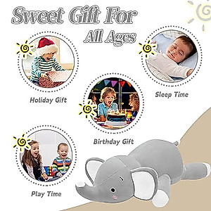 CSVBTRF Weighted Stuffed Animals, 4.2 lbs 23" Elephant Plush Hugging Pillow for Gift, Grey Elephant Stuffed Animals (Grey, 23")