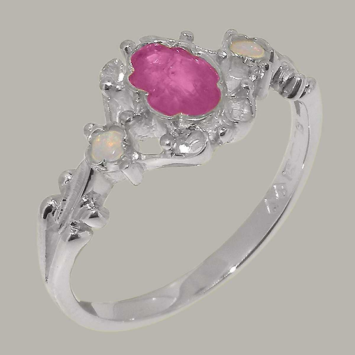 925 Sterling Silver Natural Ruby & Opal Womens Anniversary Ring - Size 7.5