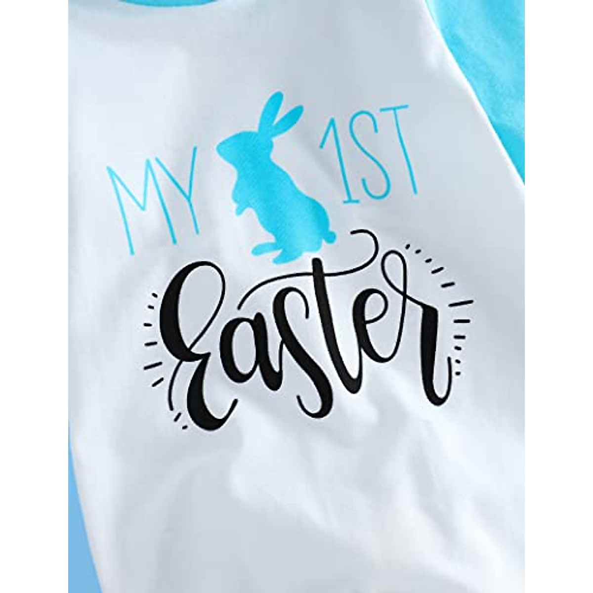 My 1st Easter Outfits Newborn Baby Boy Clothes Long Sleeve Rabbit Printed Rompers Jumpsuits Hoodies (White+Blue, 3-6Months)