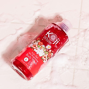 Koji White Kojic Acid Skin Brightening Body Wash - Daily Moisturizing Skin Cleanser, Uneven Skin Tone with Flower Acid Extracts, Hyaluronic Acid, Vitamin E & B5, Vegan Body Wash, 10.82 Fl oz