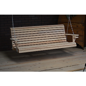 Generic 5FT Cypress Roll Porch Swing Made in USA with Hanging Hardware, Unfinished Natural Wood Tone