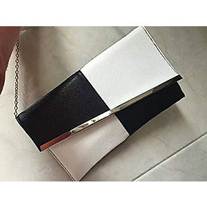 KEENICI Womens PU Leather Envelope Clutch Bag for Women Evening Handbags Shoulder Bags (Black and White)