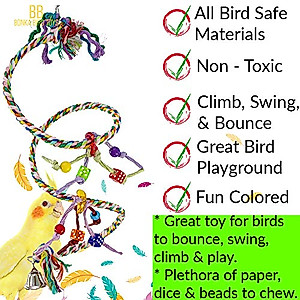 Bonka Bird Toys 1959 Small Charm Rope Boing Coil Swing Bird Toy Parrot cage pet Stand Perch Cockatiel Parakeet Play chew Aviary Bungee Accessories Colored Playground