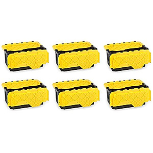 HOMZ Durabilt 15 Gallon Capacity Flip Lid Stackable Heavy Duty Tough Storage Container Tote, Black Base with Yellow Lid (6 Pack)