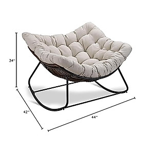 ZJEYEJZ Outdoor Rocking Chair, Oversized Rattan Papasan Rocking Chair, Patio Wicker Egg Chair with Padded Cushion, Rocker Egg Chair for Living Room, Patio, Front Porch, Backyard