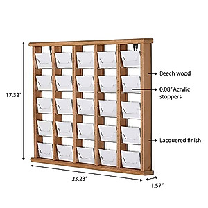 M&T Displays Wall Mount Wooden Rustic Card Holder Organizer 25 (5x5) Clear Acrylic Pockets 5 Tiered Letter Flyers Shelves for Offices Banks Schools Hospitals Natural Wood
