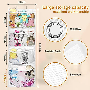 Adgoaler Stuffed Animal Storage, Over Door Stuff Animals Organizer with 4 Large Pockets for Kids Plush Stuffies, Hanging Toy Plush Storage for Nursery, Bedroom, Easy Installation (White)