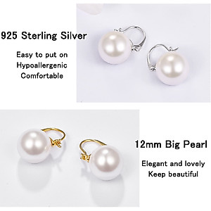 925 Sterling Silver Pearl Earrings for Women Dangle Pearl Drop Earrings Huggie Gifts for Mother Her (Silver)