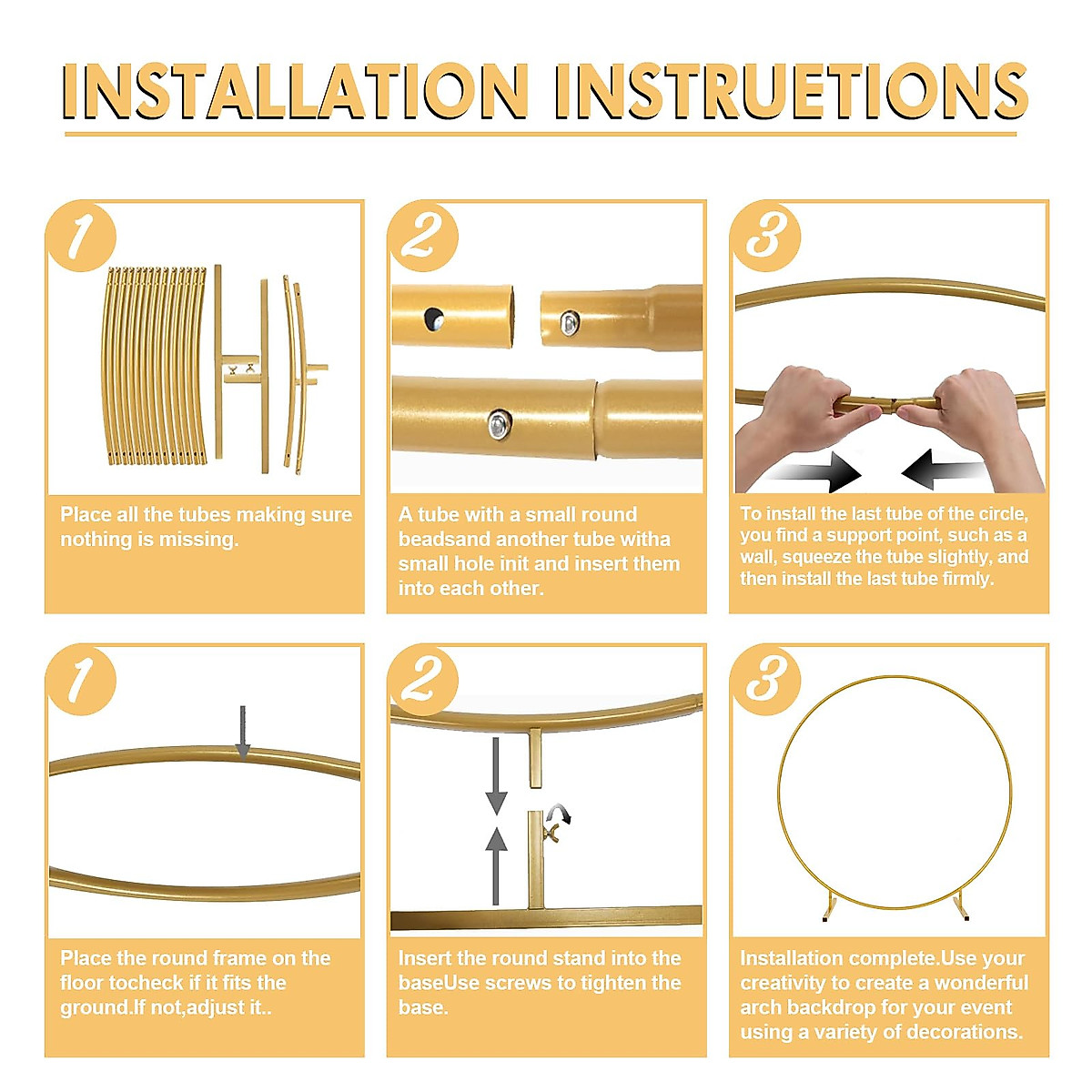 Round Golden Metal Balloon Arch Kit (6.7FT), Wedding Circle Backdrop Stand Frame for Birthday Party, Bridal Shower, Graduation, Photo Background Decoration.