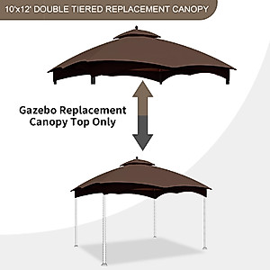 CoastShade Patio 10X12 Replacement Canopy Roof for Lowe's Allen Roth 10X12 Gazebo Backyard Double Top Gazebo #GF-12S004B-1（Brown）