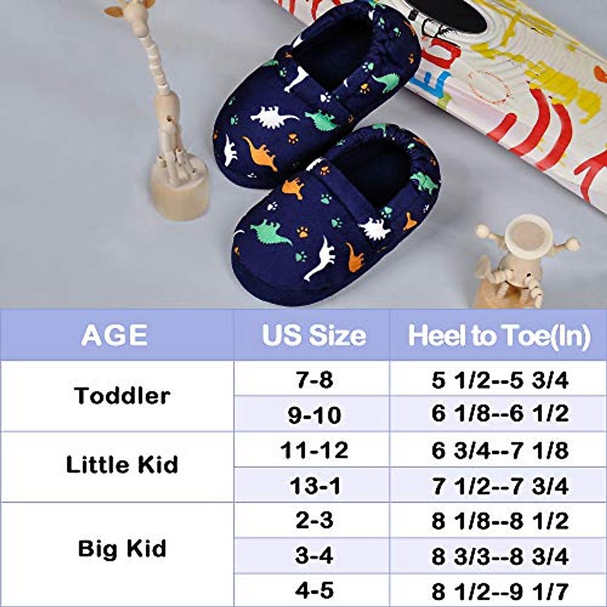 FUPPIA Boys Slippers for Kids Cozy Lining Bedroom Shoes Elastic Heel Dark Blue Size 4 5 US