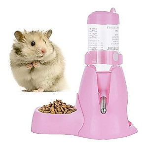 Guardians Hamster Water Bottle,Little Pet Automatic Drinking Bottle with Food Container Base Hut Hanging Water Feeding Bottles Auto Dispenser for Small Animals(80ml,Pink)
