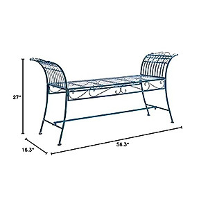 Safavieh PAT5002C Outdoor Collection Hadley Victorian Antique Bench, Mossy Blue
