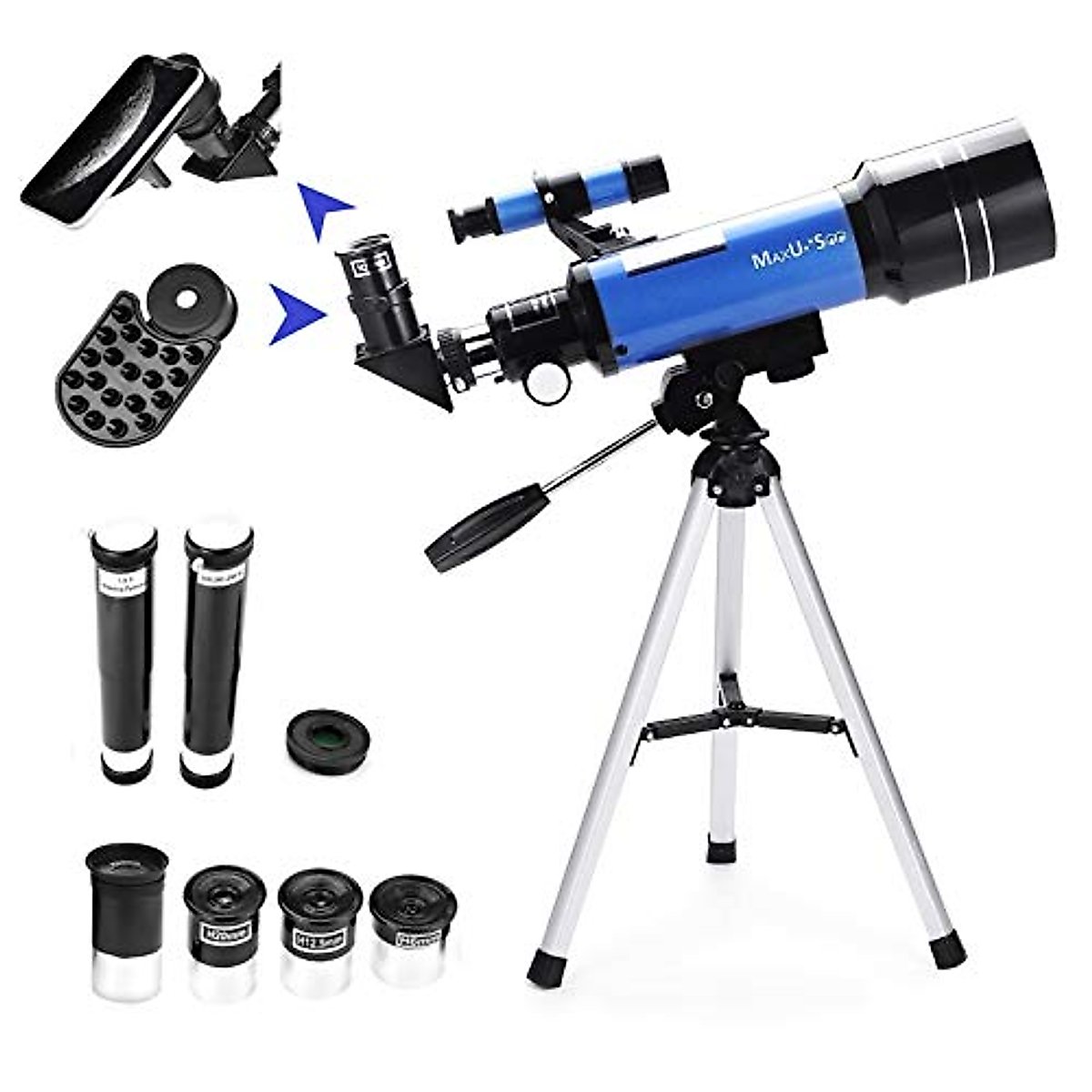 MaxUSee 70mm Telescope for Kids & Astronomy Beginners, Refractor Telescope with Tripod & Finder Scope, Portable Telescope with 4 Magnification eyepieces & Phone Adapter